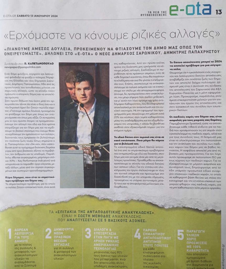 Δημήτρης Παπαχρήστου, Δήμαρχος Σαρωνικού στην εφημερίδα «Παραπολιτικά ...